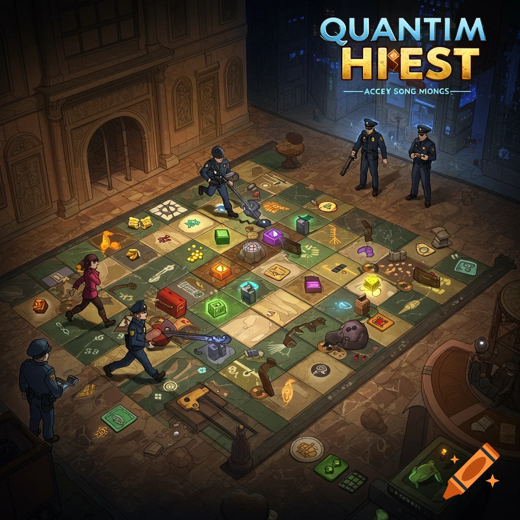 Quantum Heist board game concept on Craiyon