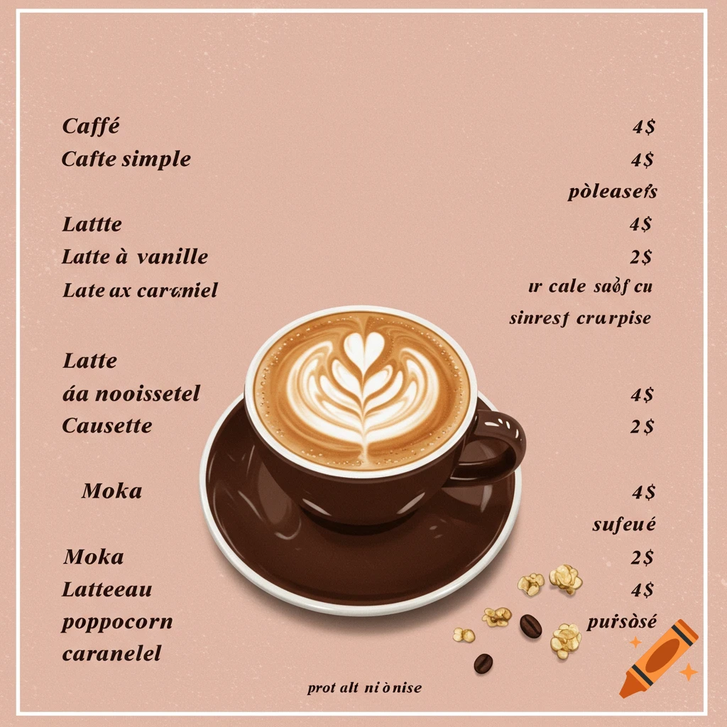 Coffee menu with cold brew, nitro coffee, and cocktails on Craiyon