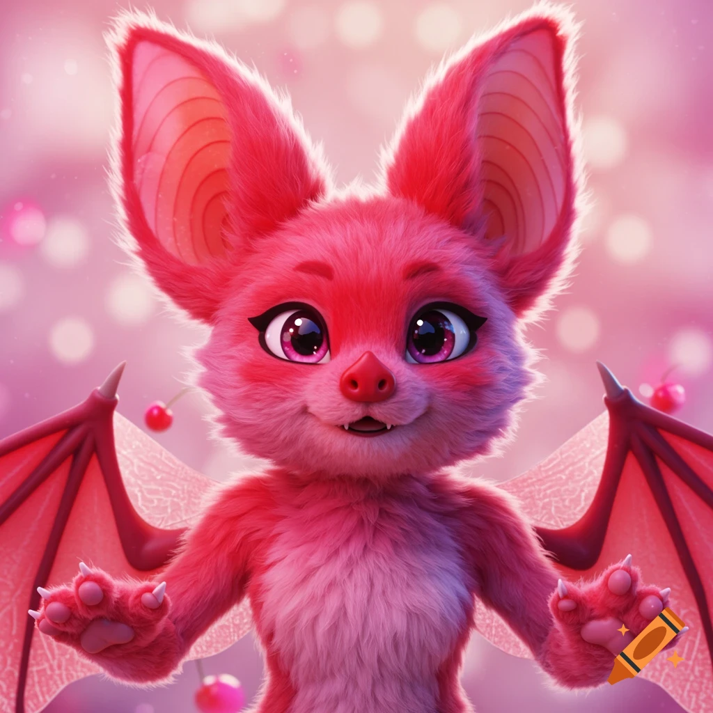 Cute anime-style female furry bat in red, purple, and pink on Craiyon