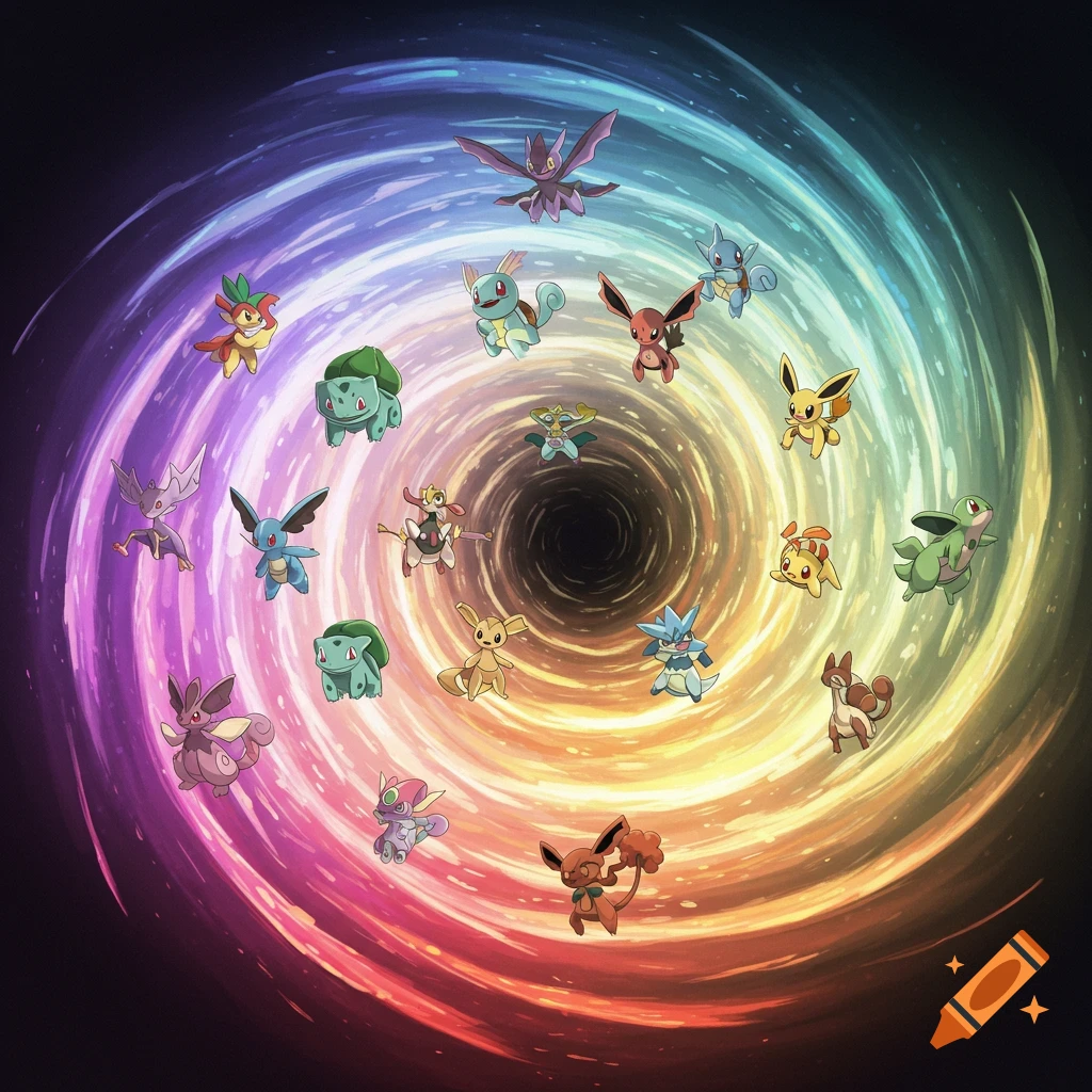 A person's hands open a holographic pack, revealing a cartoon monster ...