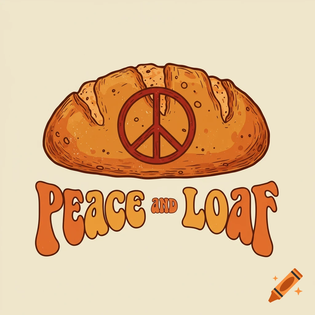 Hippie bohemian sourdough bread company logo for Peace and Loaf on Craiyon
