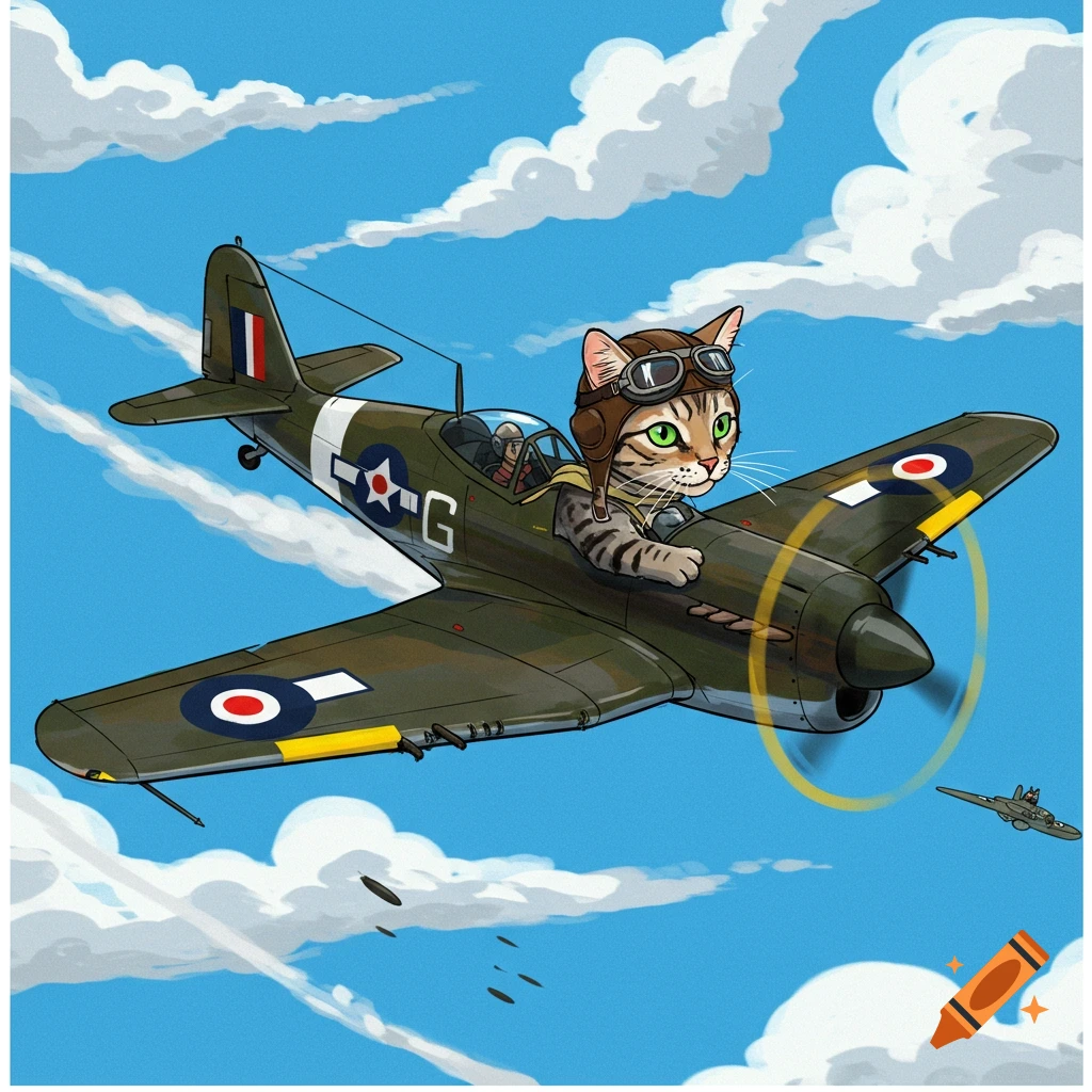A beagle dog piloting a bomber plane with flying treats on Craiyon