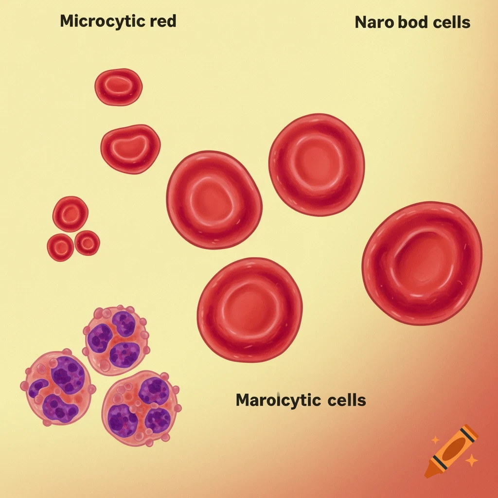 Microcytic, normocytic, and macrocytic red blood cells on Craiyon
