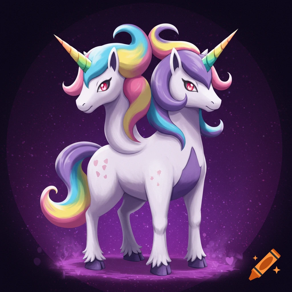 Fused unicorn Pokemon with rainbow horns on Craiyon