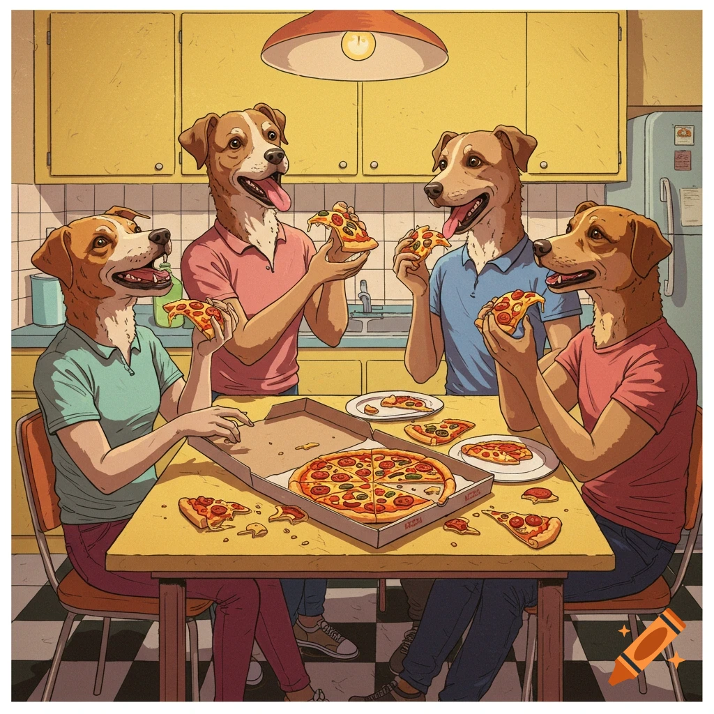 Chubby dog with food, looking adorable on Craiyon