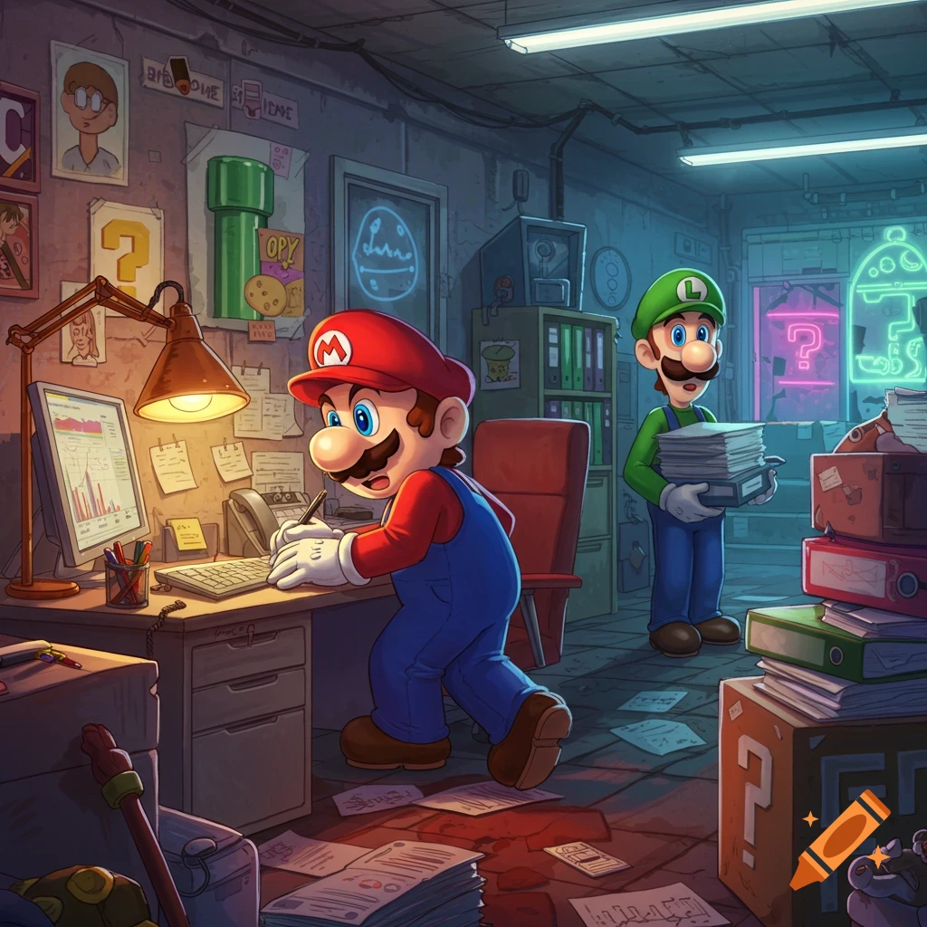 Mario Bros in an office setting on Craiyon