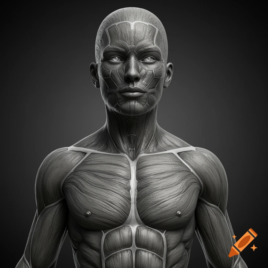 Muscular boy with metal skin, silver eyes and hair, detailed 3D render ...