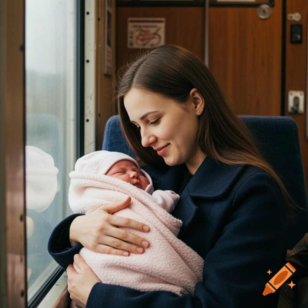 A woman holds a newborn baby in a room with floral wallpaper. on Craiyon