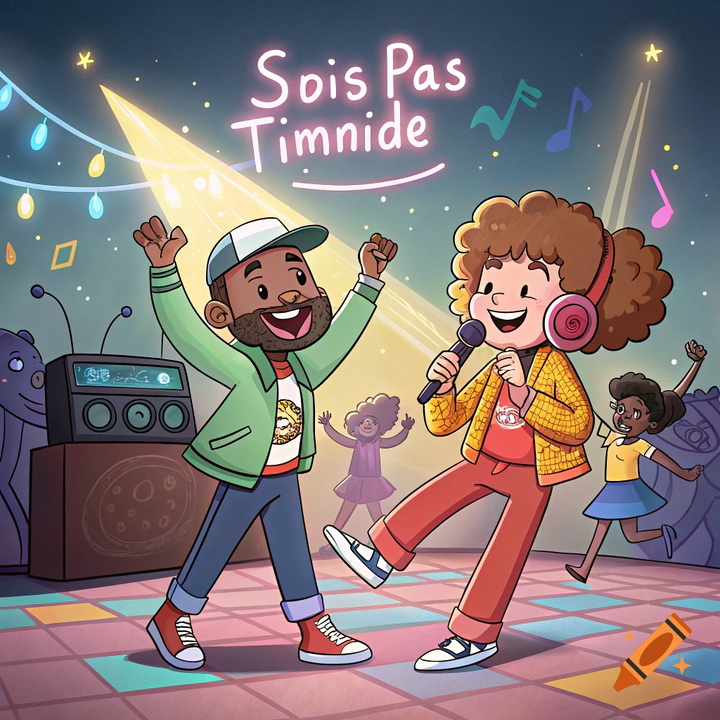 Cartoon drawing of a scene from the Sois Pas Timide music video by Gims ...