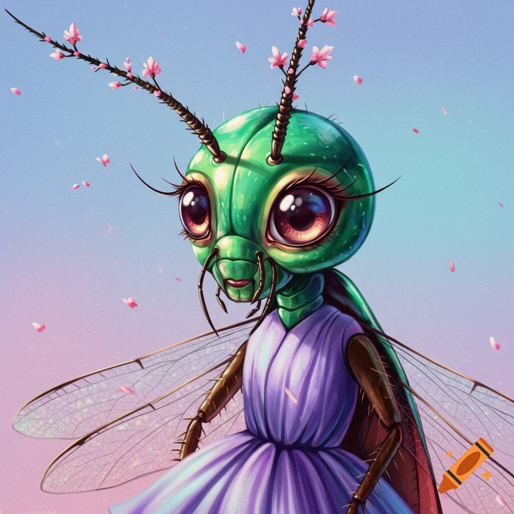 A detailed, photorealistic render of a large, green praying mantis ...