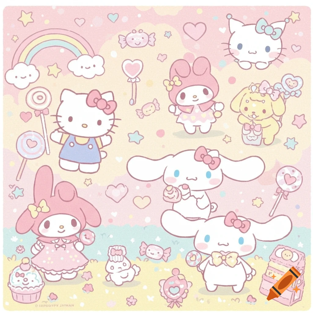 Sanrio characters including Hello Kitty, My Melody, and Cinnamoroll ...