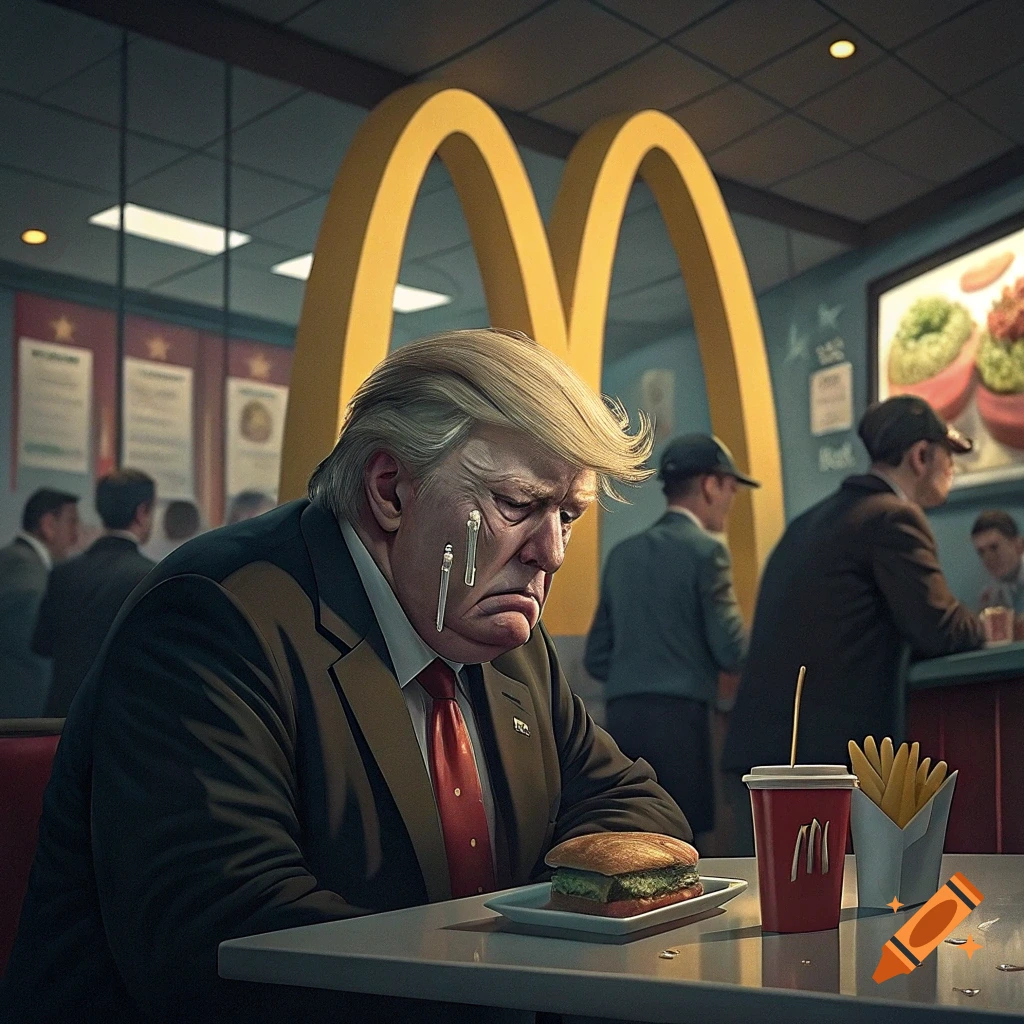 Donald Trump crying at McDonald's on Craiyon