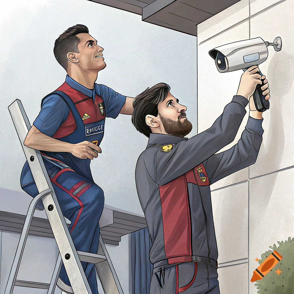 Engineers resembling Cristiano Ronaldo and Lionel Messi installing ...