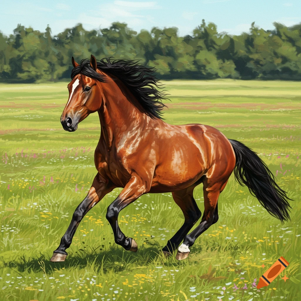 Painted horse running in a meadow on Craiyon