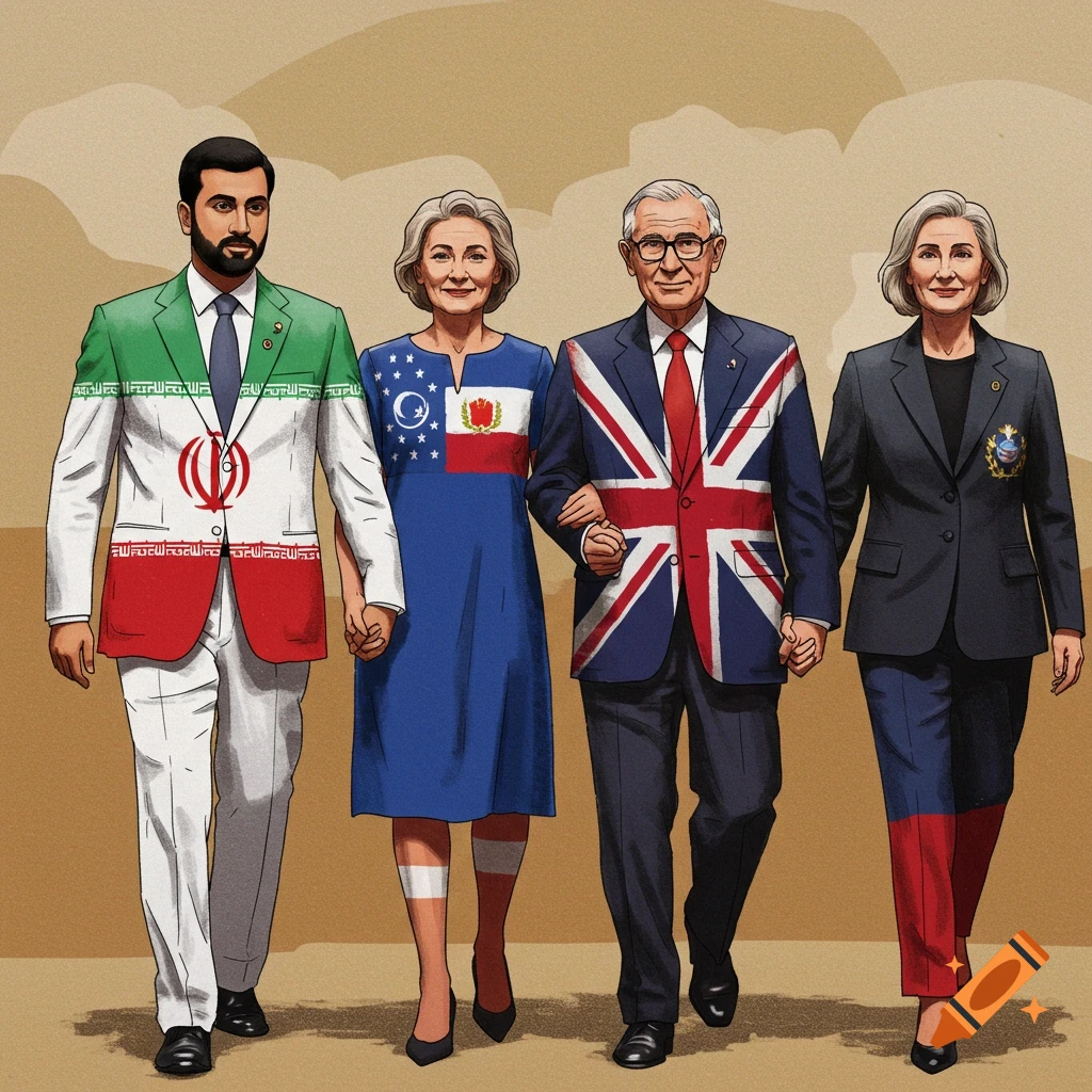 World leaders holding hands with their countries' flags on their ...