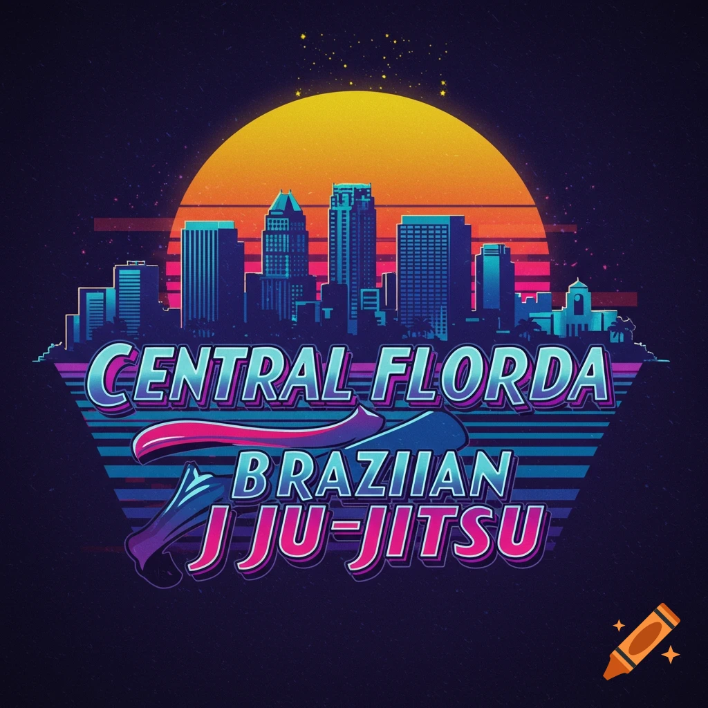 Central Florida Brazilian Jiu-Jitsu logo in retro Miami Vice style on ...