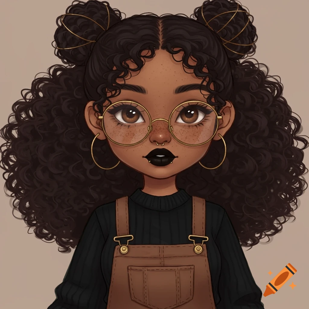 Chibi style girl with space buns and overalls on Craiyon