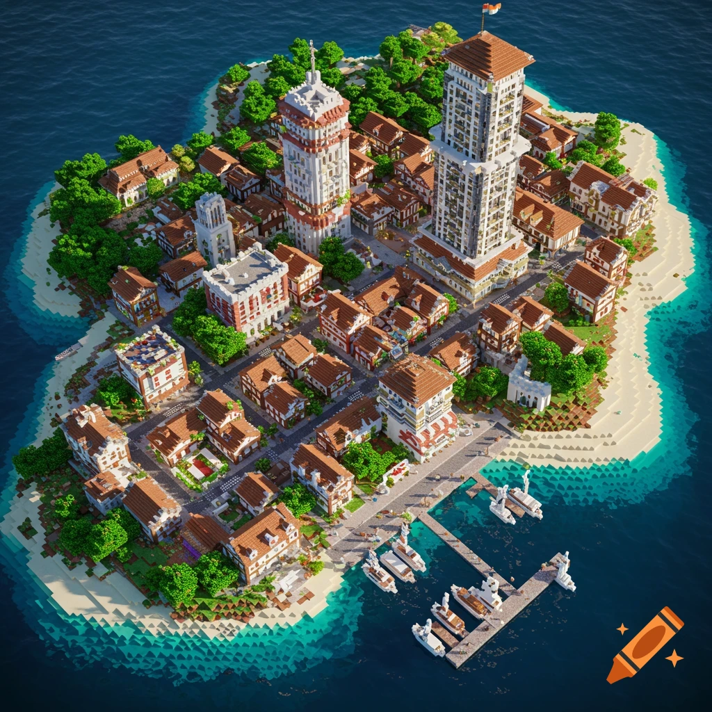 A grand, modern Minecraft-style hotel building with a white facade ...