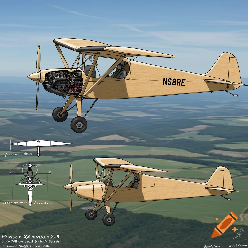 Henson X-3 Twin Cyclone Aircraft Design Specifications on Craiyon