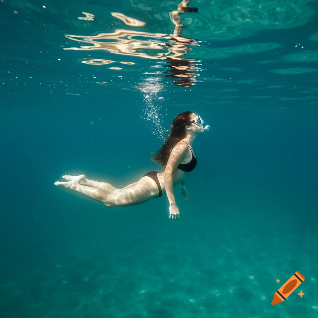 Woman holding breath underwater on Craiyon