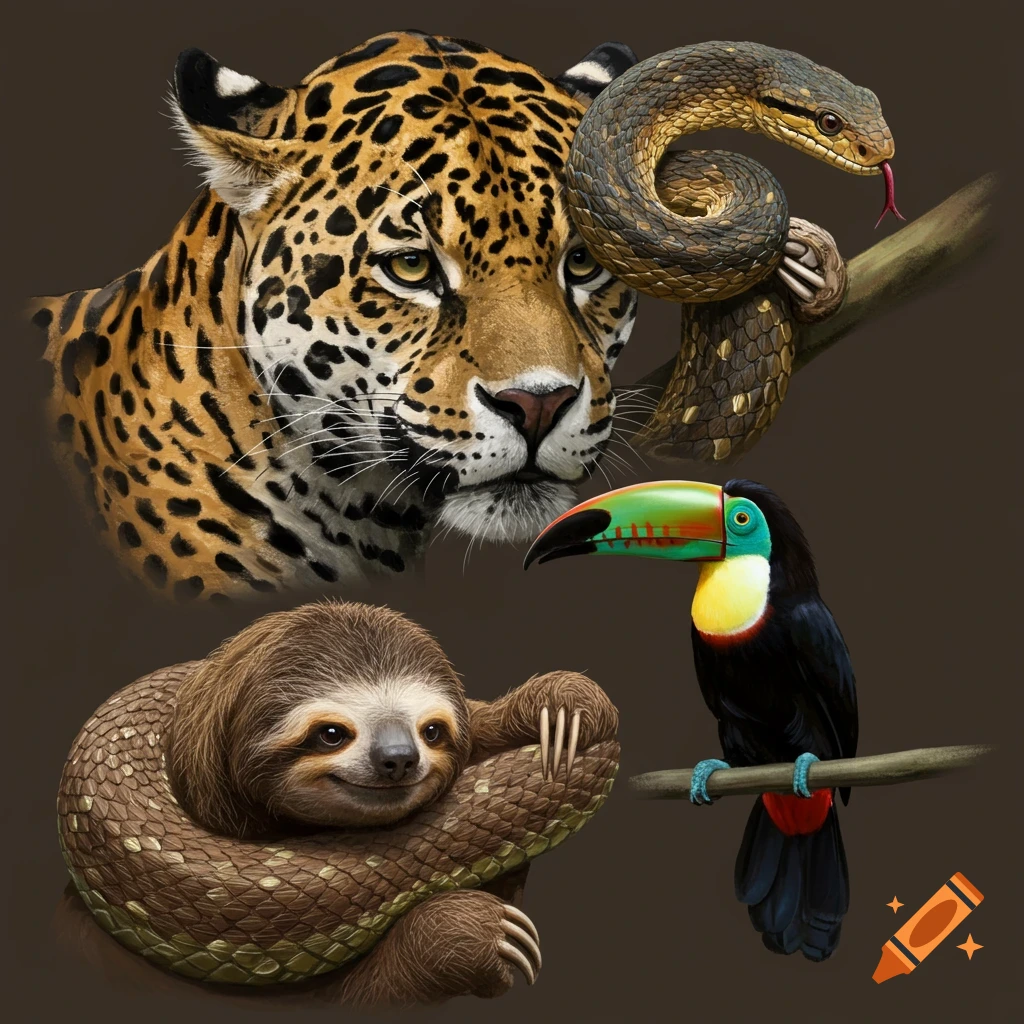 Realistic chimera featuring a jaguar's body and head, snake's teeth and ...