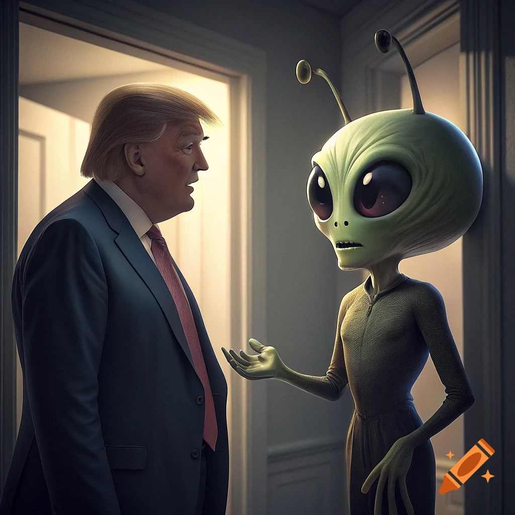 Trump meets an alien on Craiyon