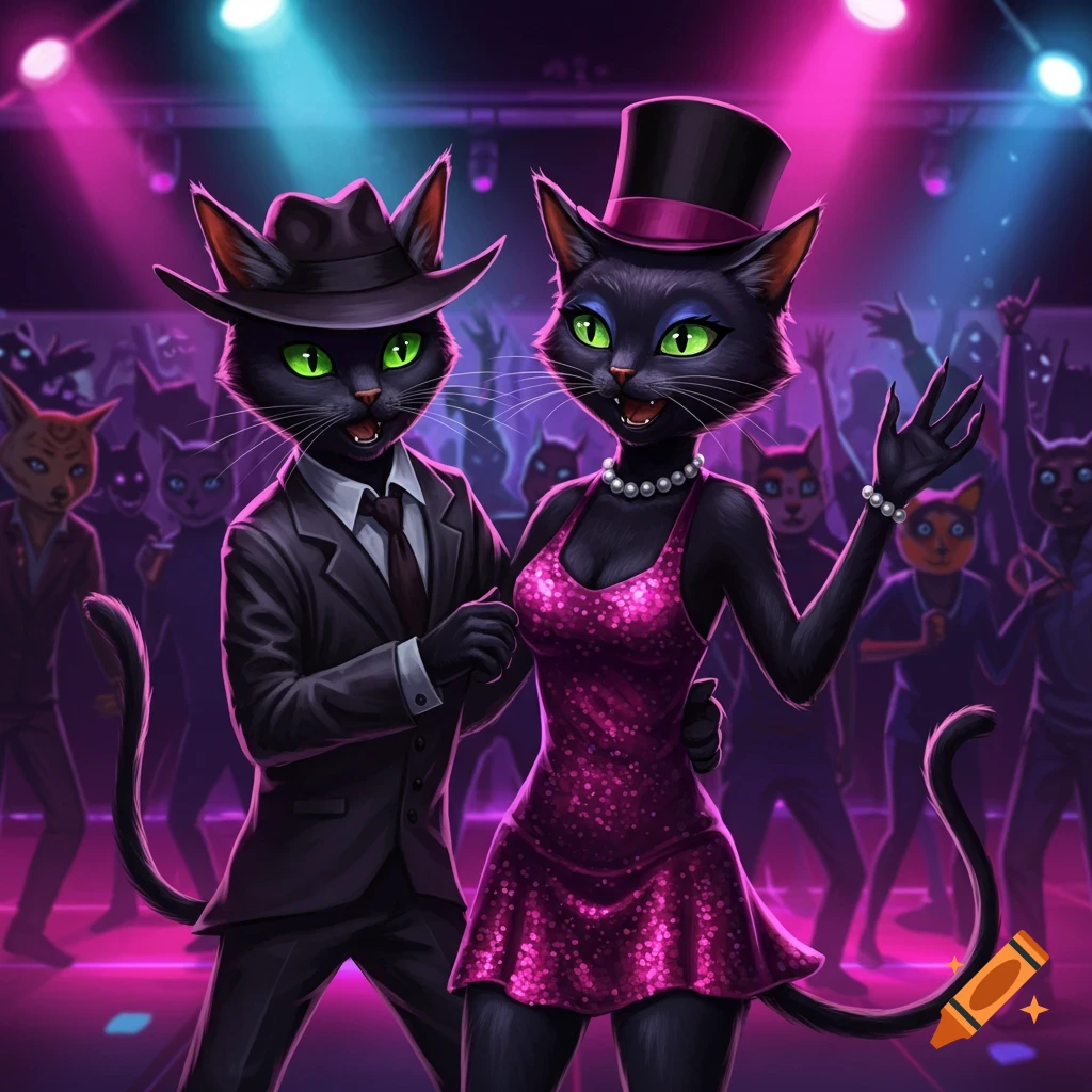 Two cats dancing at a club on Craiyon