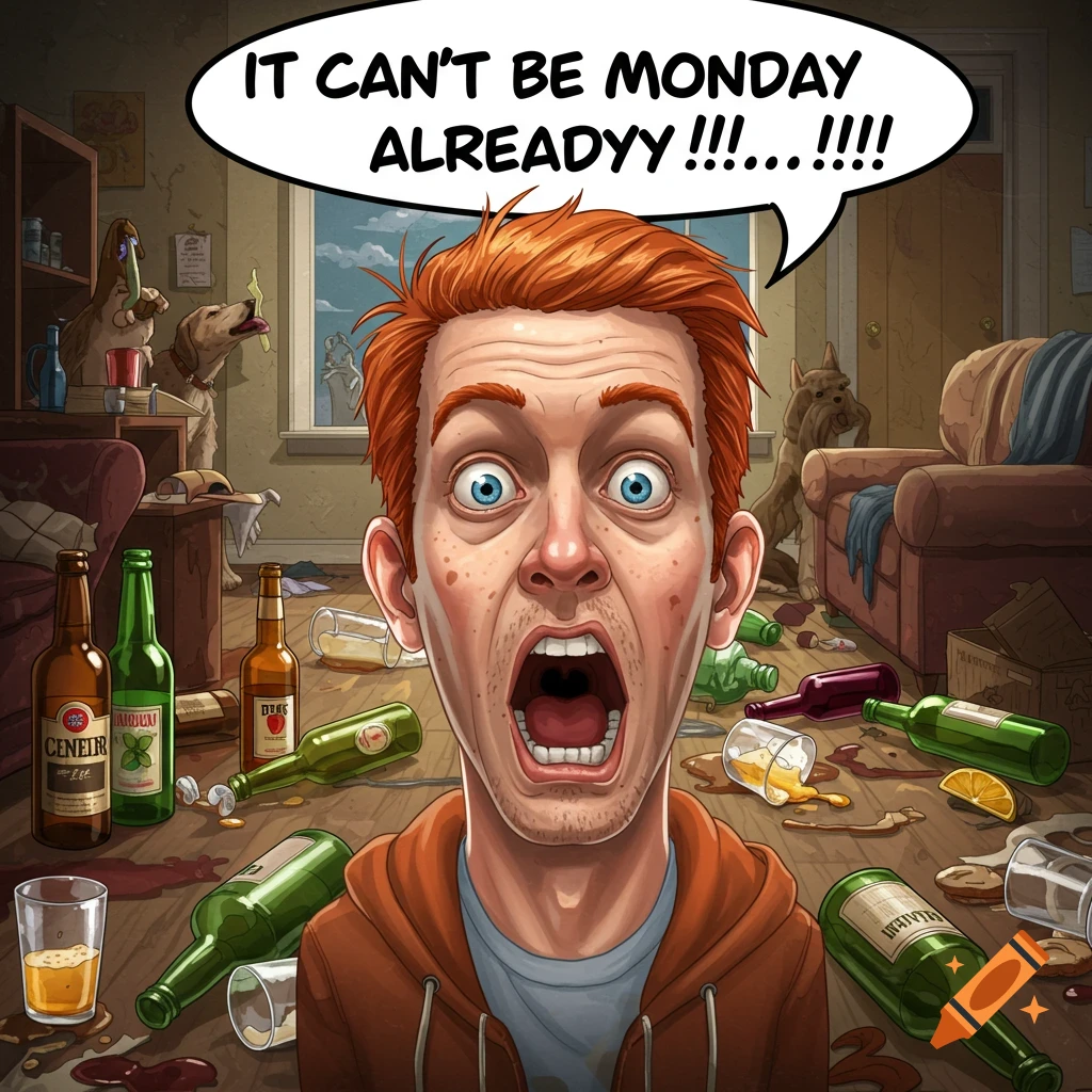 Funny image of a shocked red-headed man saying 'It Can't Be Monday ...