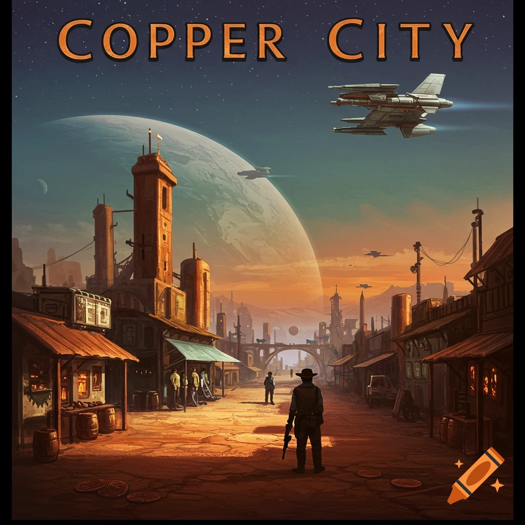 Copper City, a space western mining town concept on Craiyon