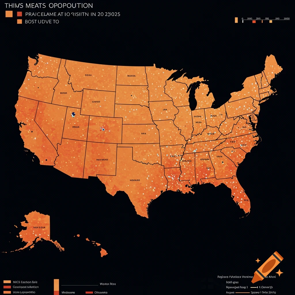 2025 Population Map of the United States on Craiyon