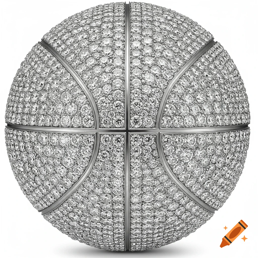 A basketball completely covered in sparkling diamonds. on Craiyon
