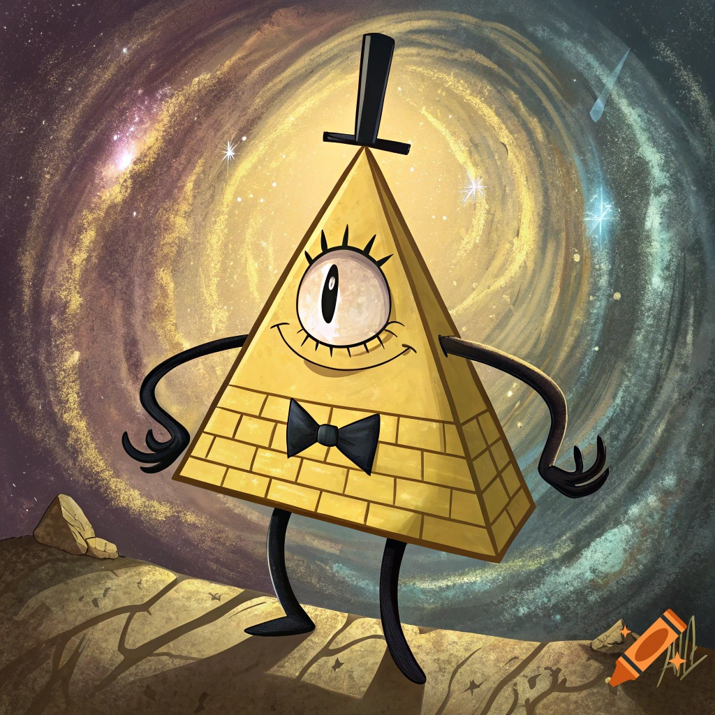 Bill Cipher floating against a swirling orange and red background ...