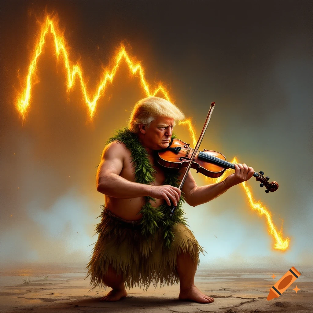 Trump in toga playing violin as stock market chart burns on Craiyon