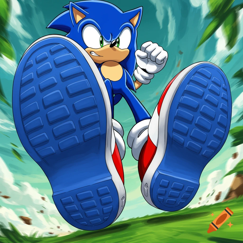 Close-up of Sonic the Hedgehog's feet with ice cream dripping on Craiyon