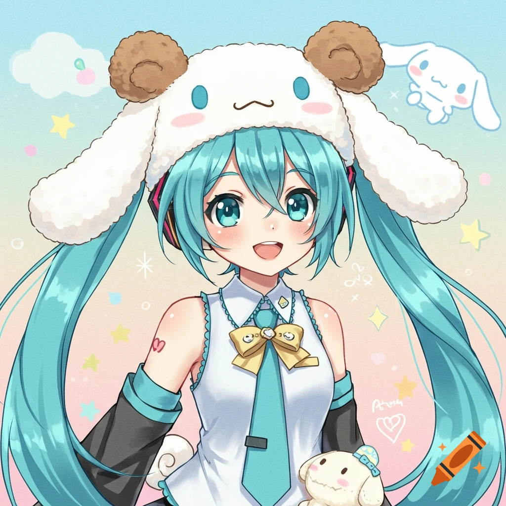 Cinnamoroll Hatsune Miku illustration on Craiyon