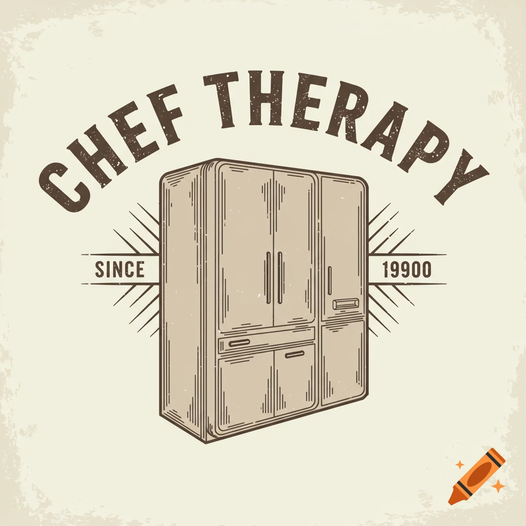 Vintage Chef Therapy badge with walk-in cooler illustration on Craiyon