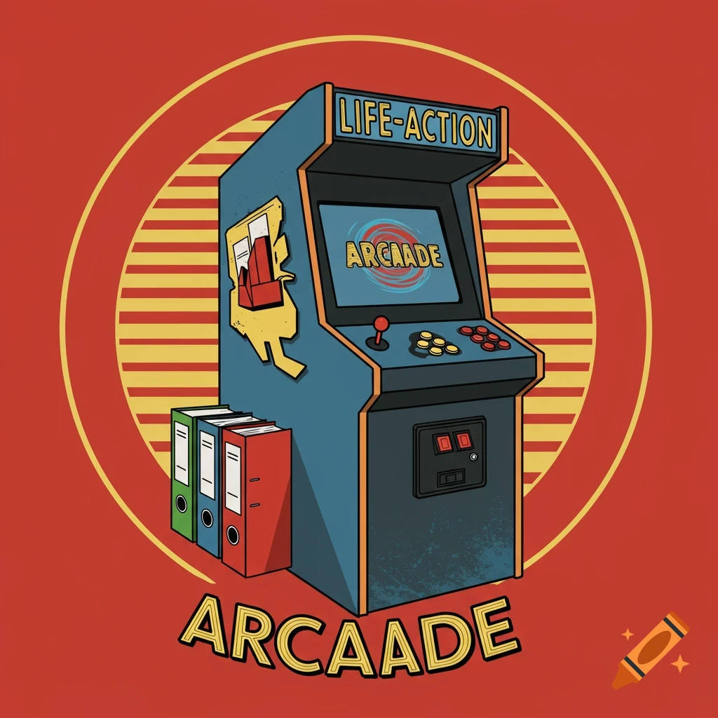 Life-Action Arcade logo featuring arcade machine and colorful file ...