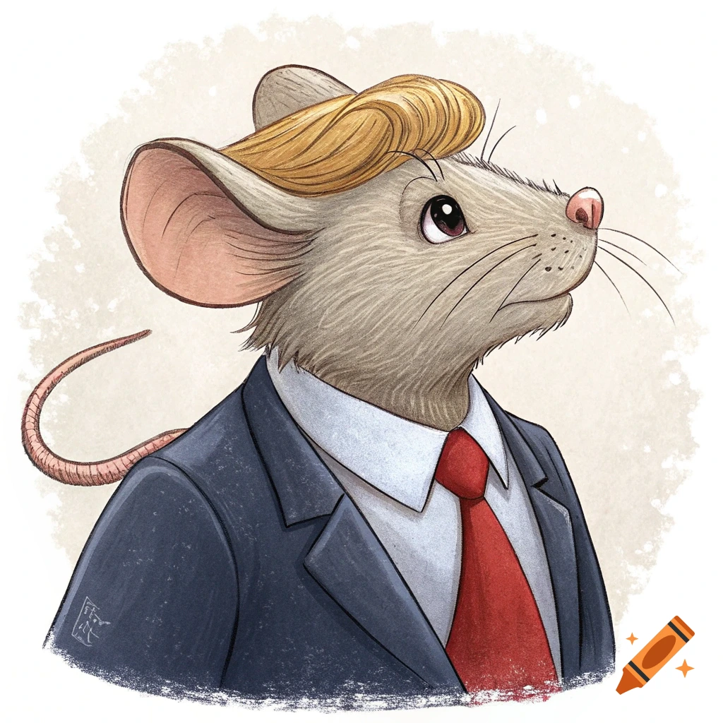Illustration of a mouse in a suit with a red tie and blond comb-over ...
