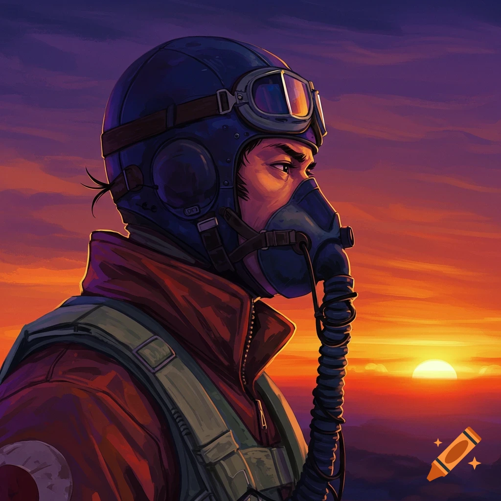 A photorealistic close-up of a person in a military helmet and gas mask ...