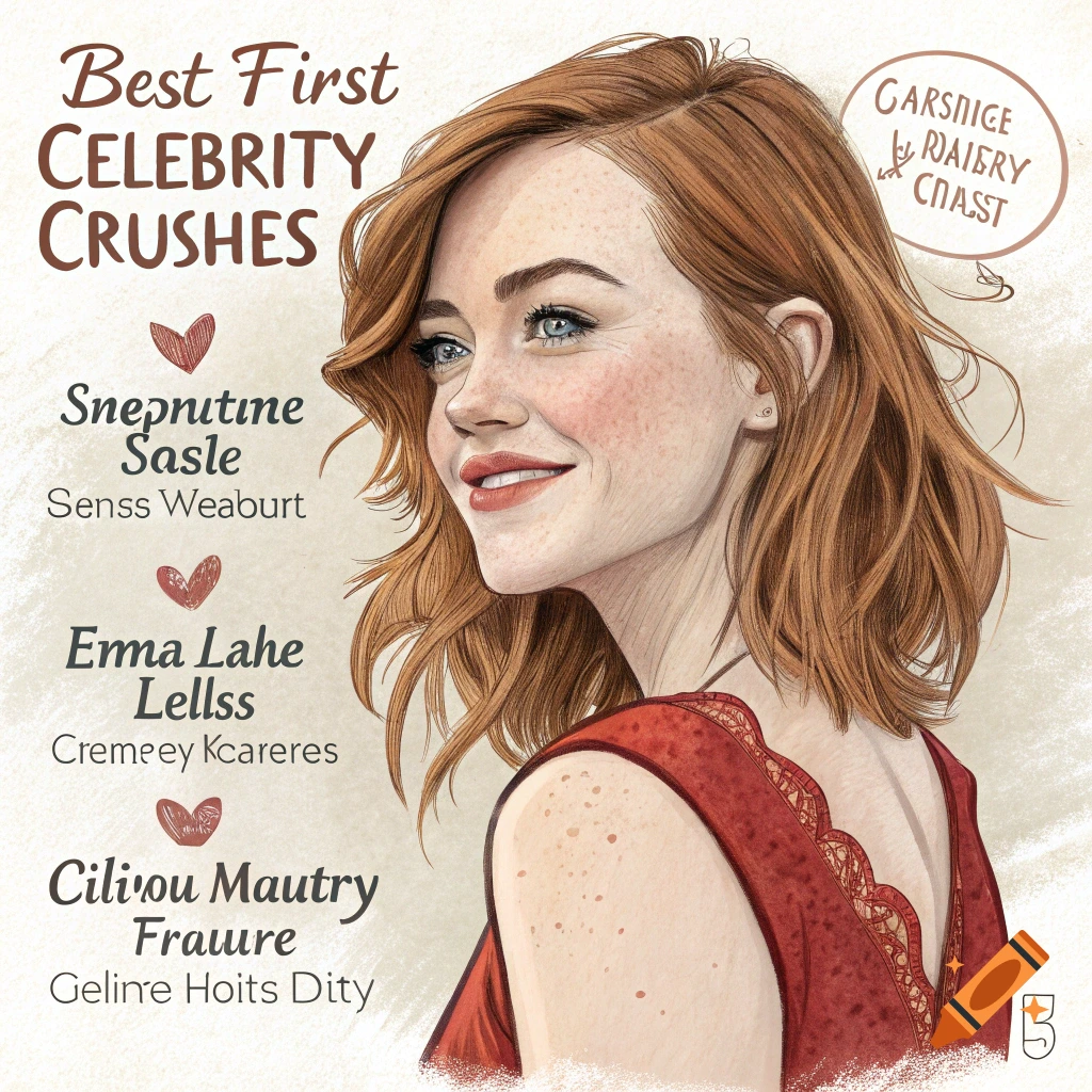 Composite image of celebrity features with playful smile, fiery hair ...