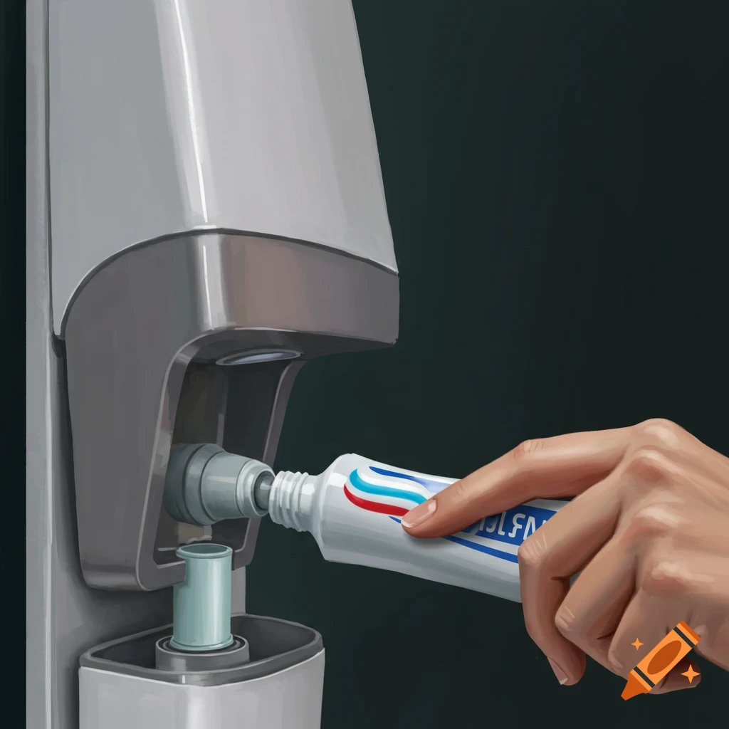 Person using automatic toothpaste dispenser on Craiyon