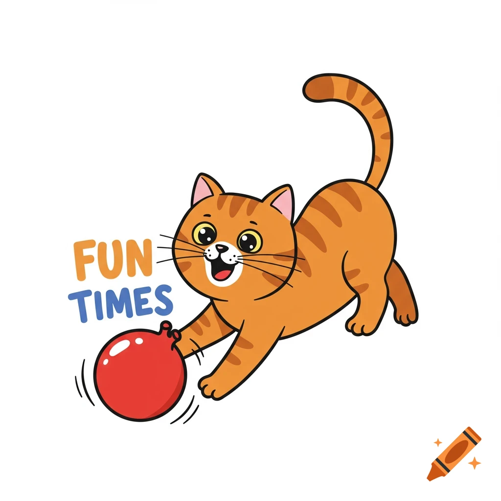 Happy cat playing with a ball on Craiyon