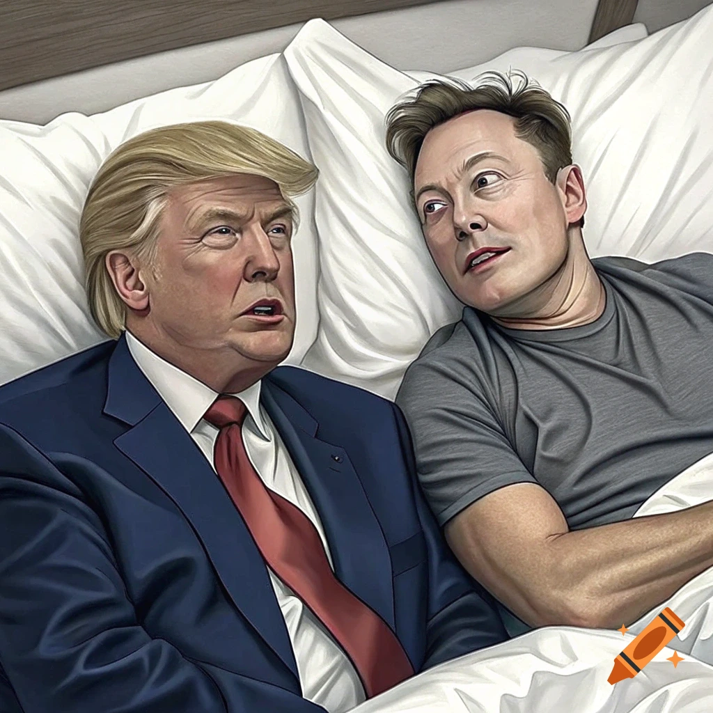 Trump in bed with Elon Musk on Craiyon