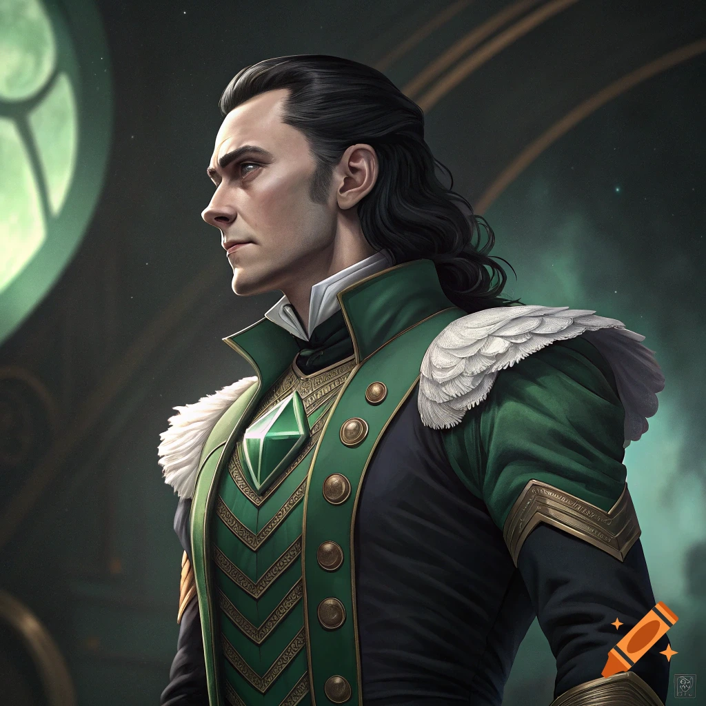 Loki Laufeyson as a Jester in green and black attire on Craiyon