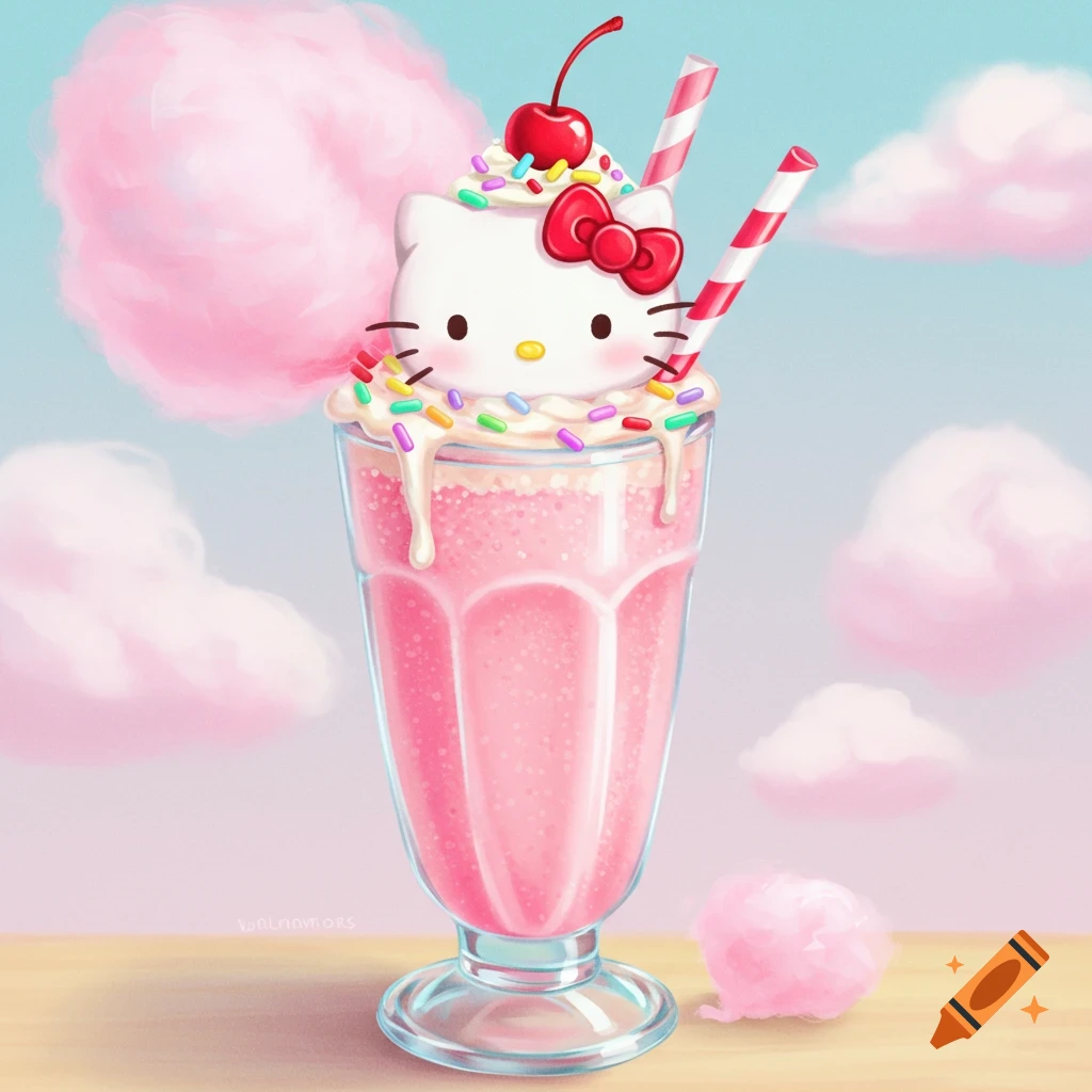 Cute Hello Kitty milkshake on Craiyon