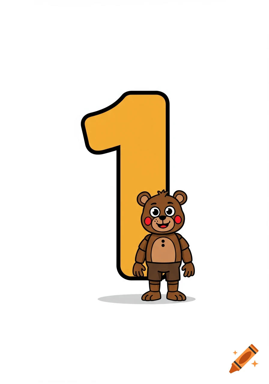 A vector graphic of the number 1 with a cartoon bear beside it. on Craiyon