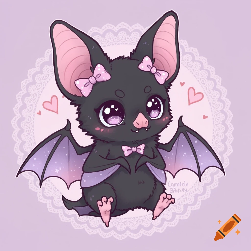 Endearing baby bat in J-pop anime style with glimmering eyes on Craiyon
