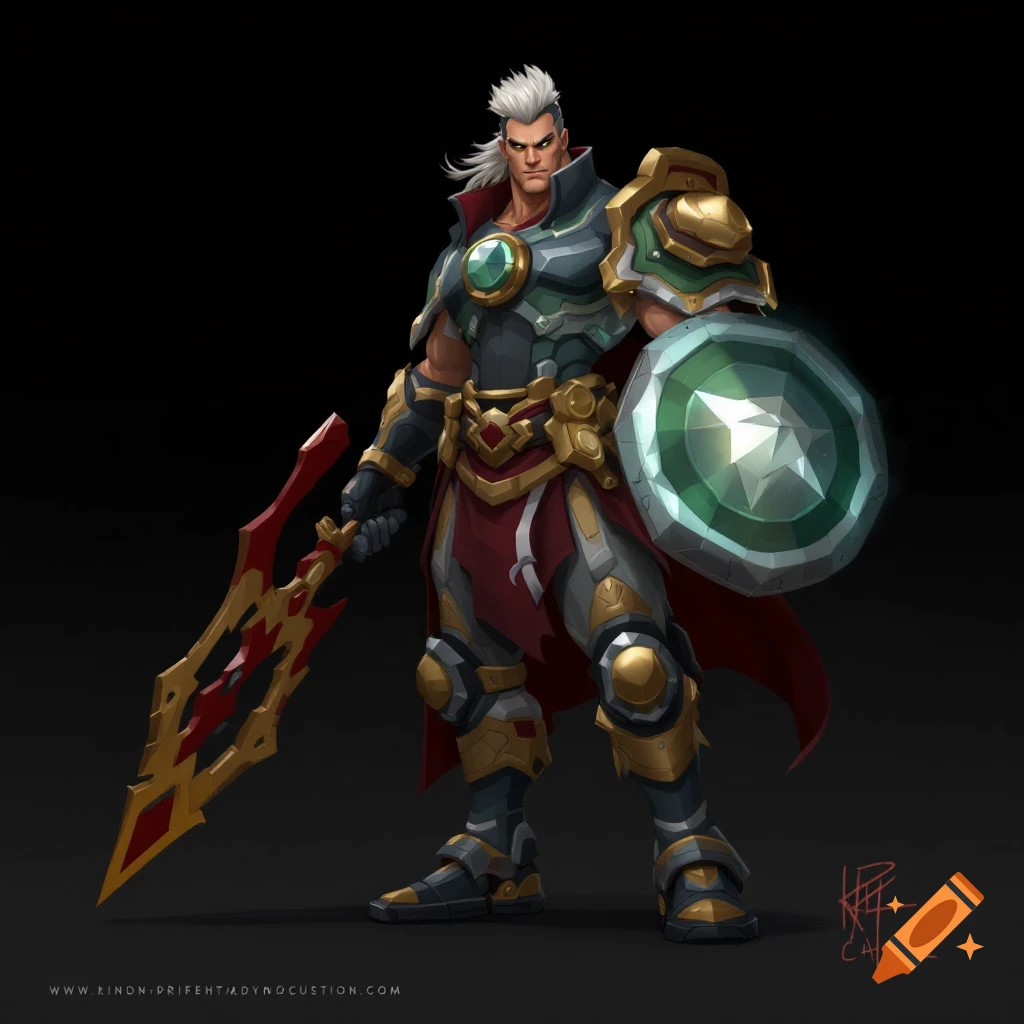 A fantasy warrior in detailed armor holding a sword and shield. on Craiyon