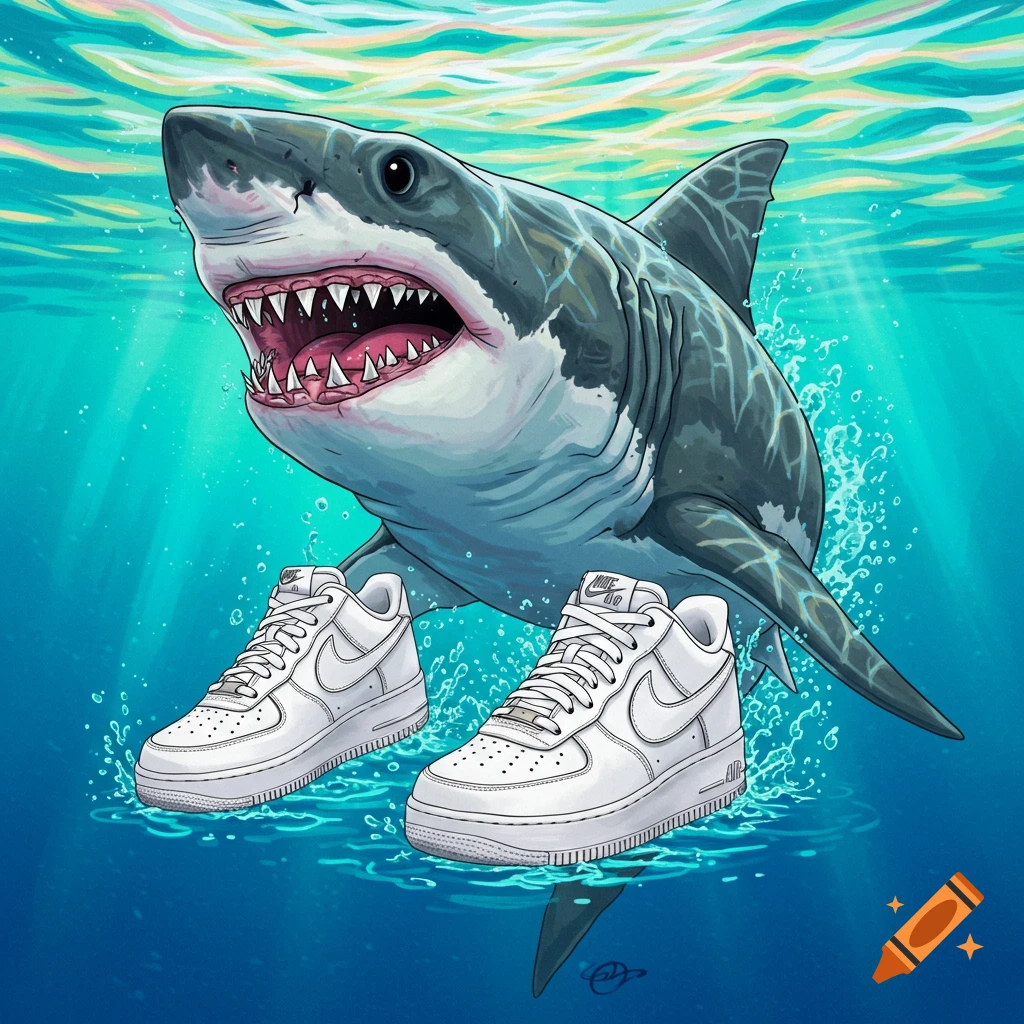 Shark wearing Nike shoes on Craiyon