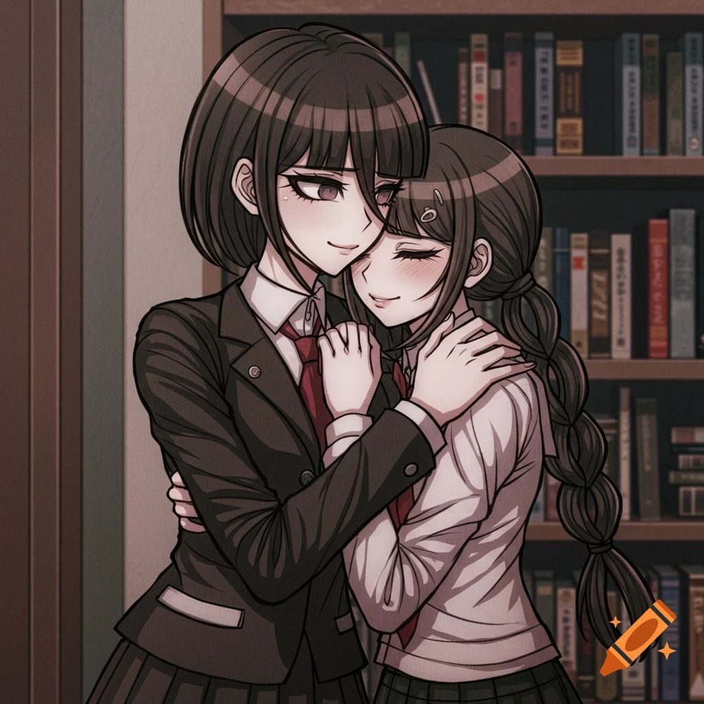 Danganronpa V3 fanart of Maki comforting Tenko on Craiyon